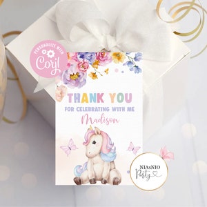 Editable Unicorn Favor Tags Unicorn Magical Birthday Thank You Tags ...