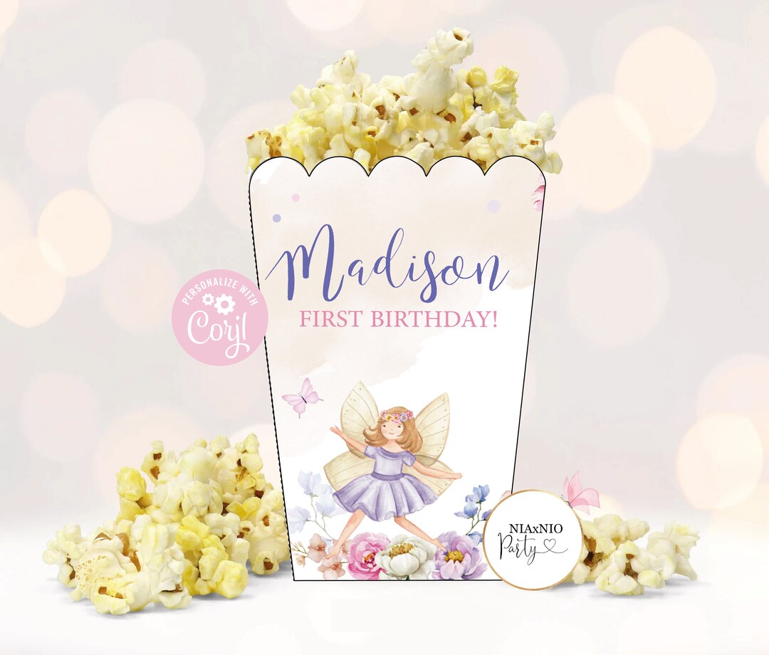 Fairy Popcorn Box Printable: Pink Floral Baby Shower Favor (digital ...