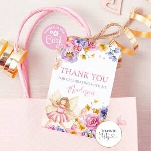 Editable Fairy Birthday Party Favor Tags Enchanted Magical Floral Fairy ...