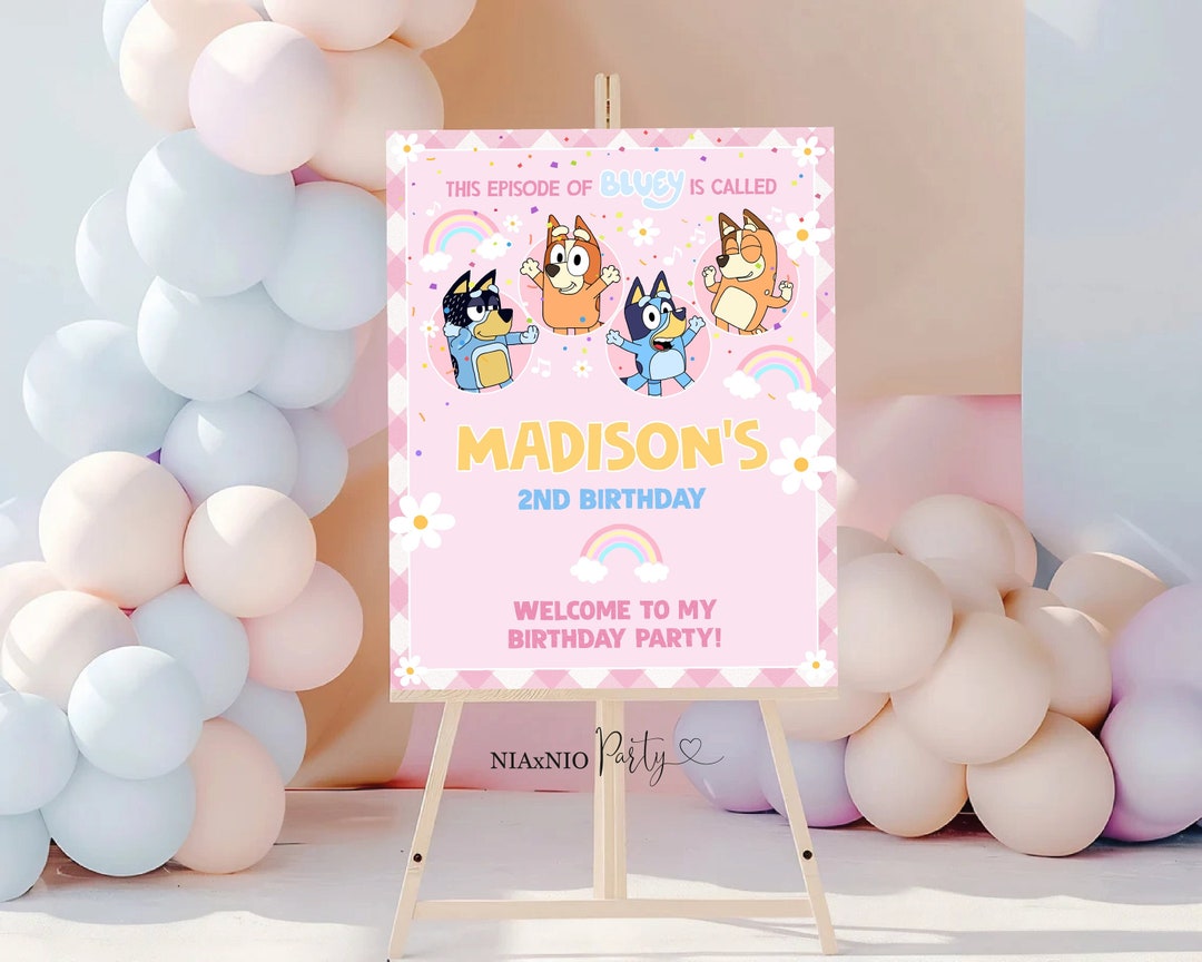 Editable Bluey Welcome Sign for Girl Blue Dog Birthday Sign Bluey ...
