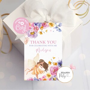 Editable Fairy Birthday Party Favor Tags Enchanted Magical Floral Fairy ...