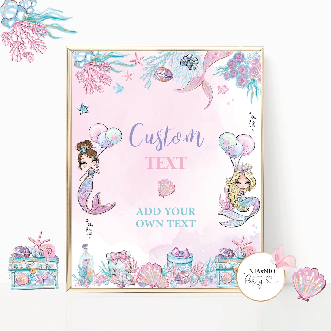 EDITABLE Mermaid Birthday Custom Text Sign, Under the Sea Birthday ...