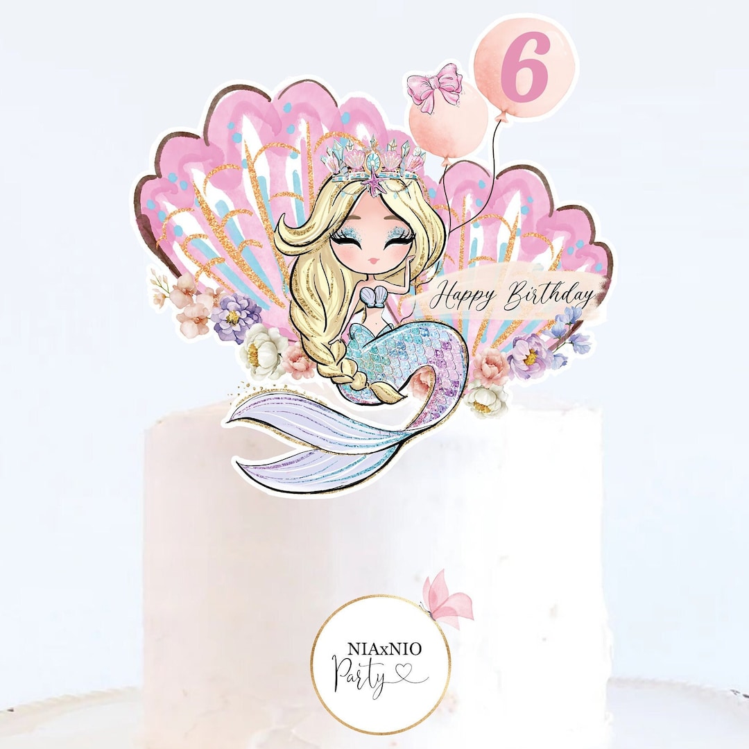 Mermaid Birthday Cake Topper: Number 6, Girl Party Decorations (digital ...