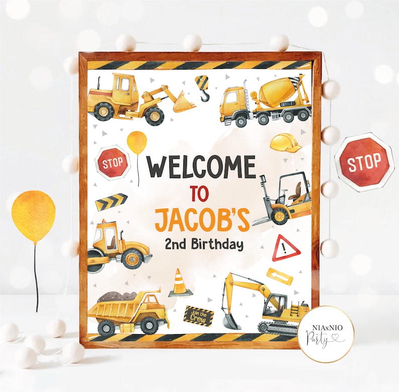 Editable Construction Welcome Sign Dump Truck Digger Excavator - Etsy
