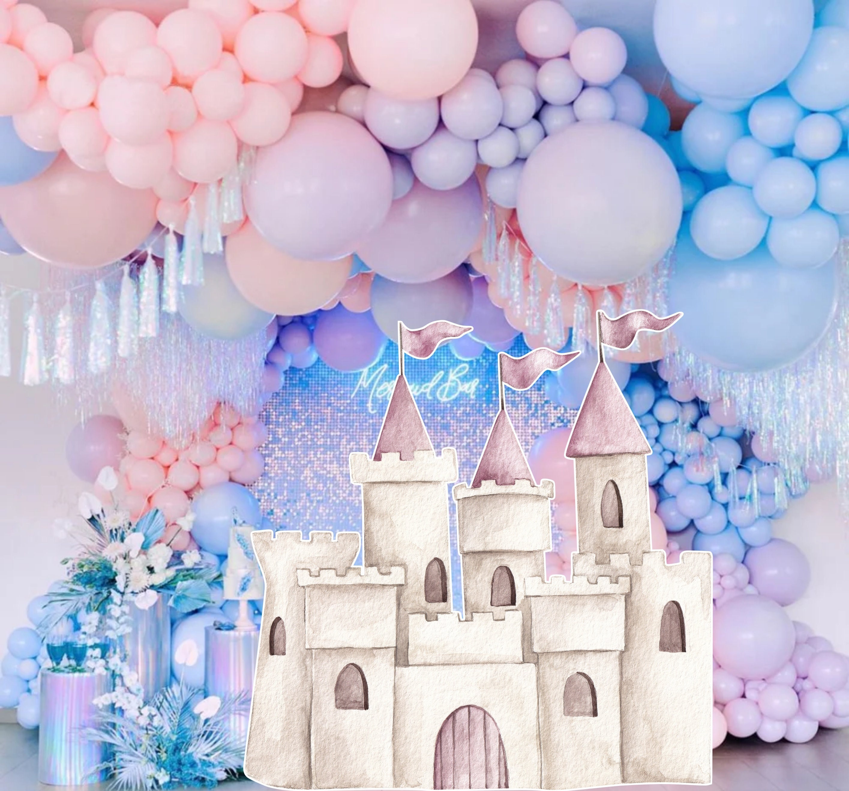CASTLE BIG DECOR Cutout Princess Birthday Party Magical Floral Princess ...