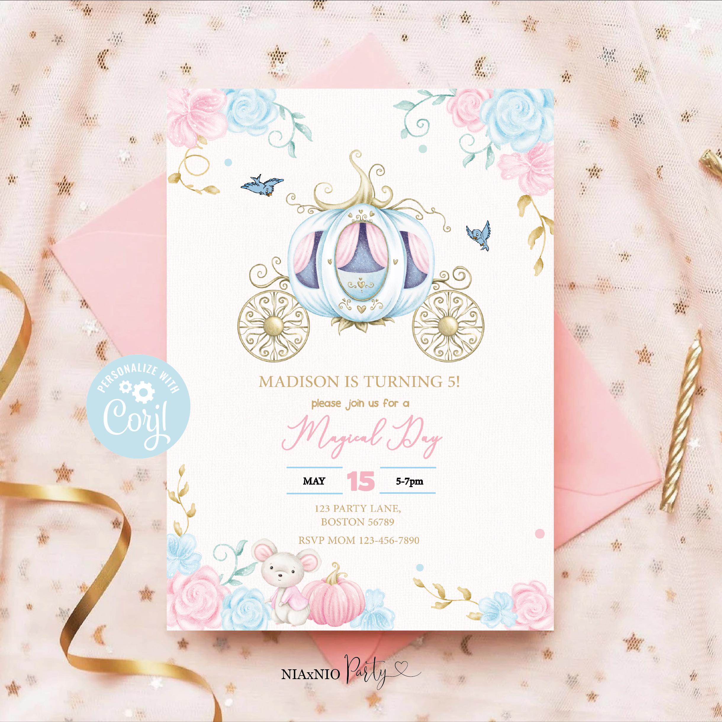 Cinderella Birthday Invitation: Princess Carriage, Editable Template ...
