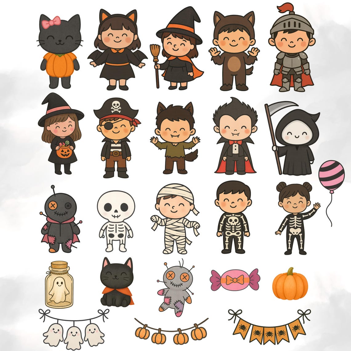 Halloween Clipart Bundle: Kids PNG, Costumes & Characters (instant ...