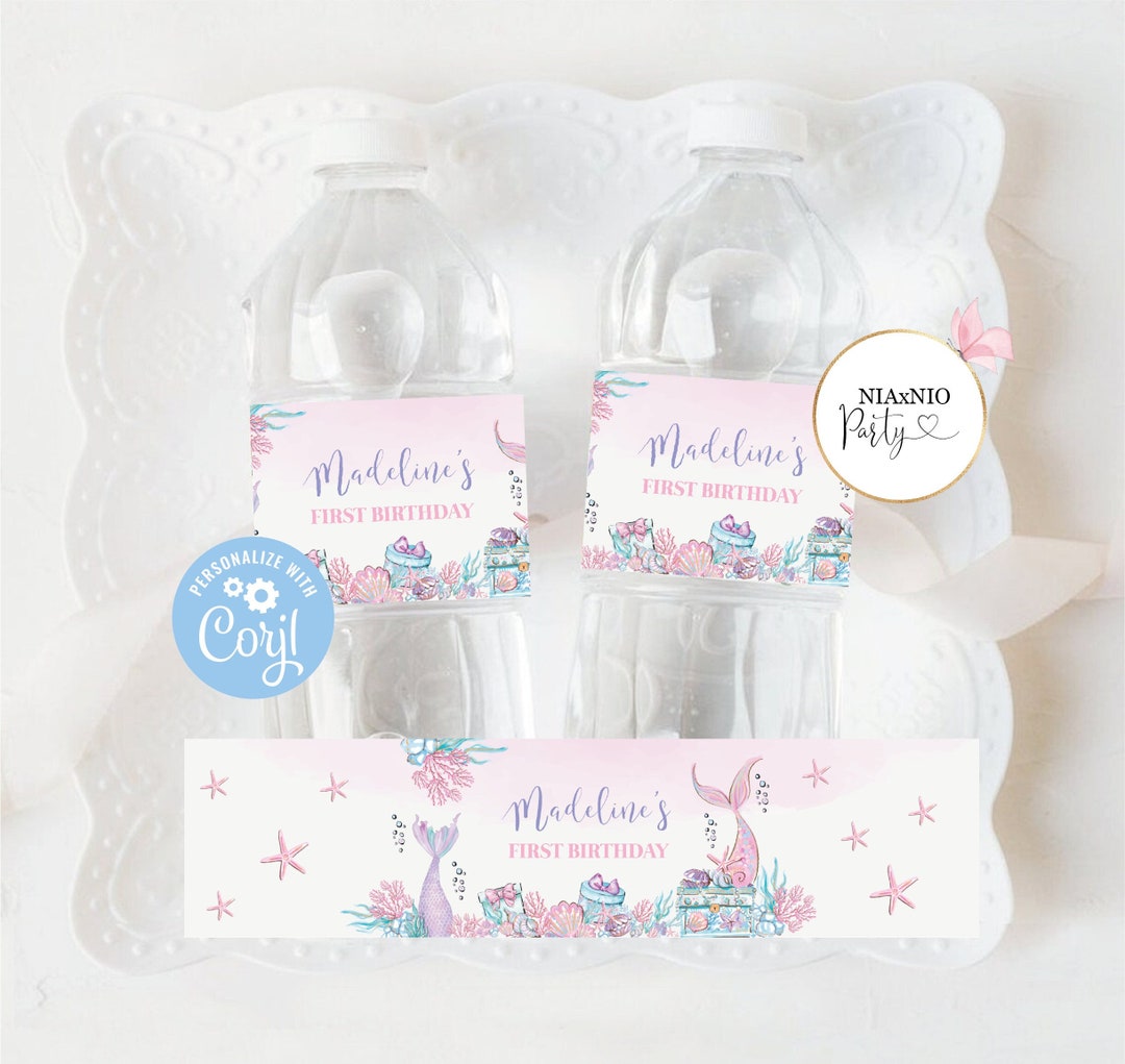 EDITABLE Mermaid Water Bottle Labels Mermaid Tail Birthday Under the ...