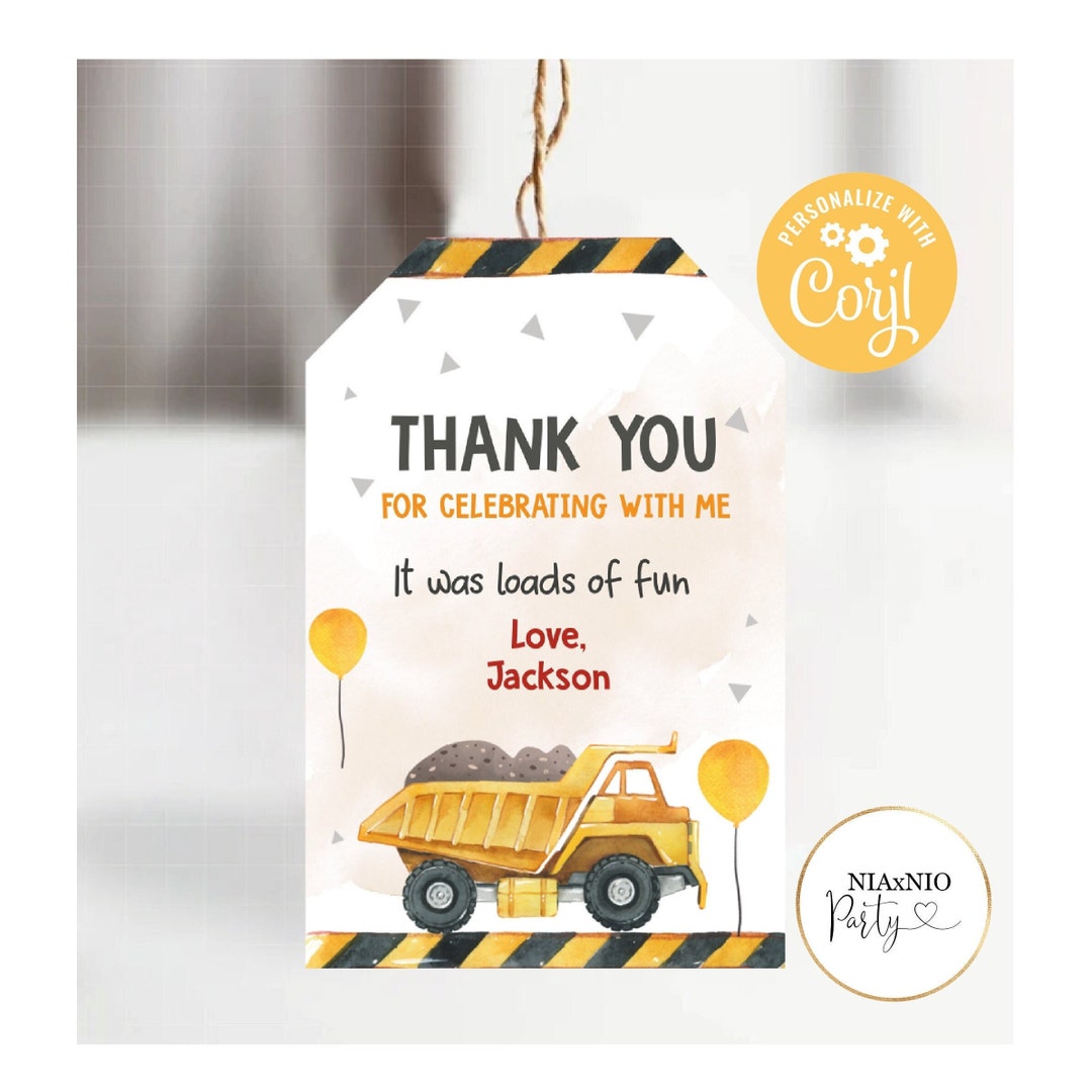 Editable Construction + Square Favor Tags Dump Truck Digger Excavator ...