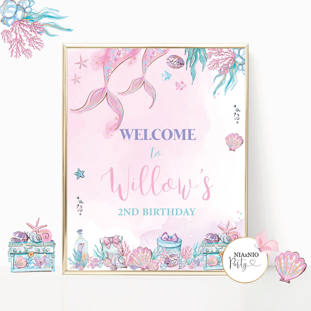 Editable Mermaid Welcome Sign Mermaid Birthday Sign Mermaid Tail ...