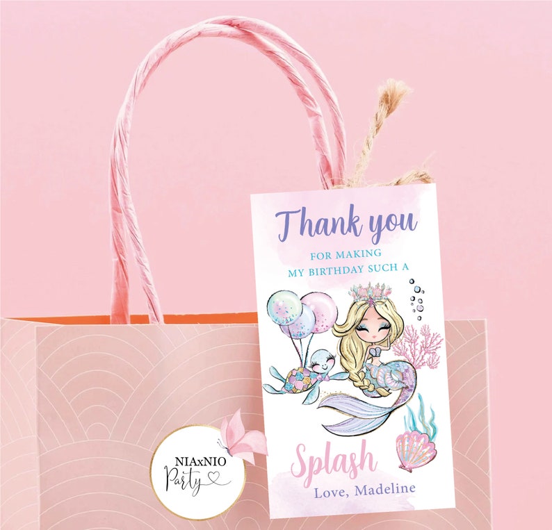 Editable Mermaid Birthday Favor Tag: Under the Sea Gift (digital ...