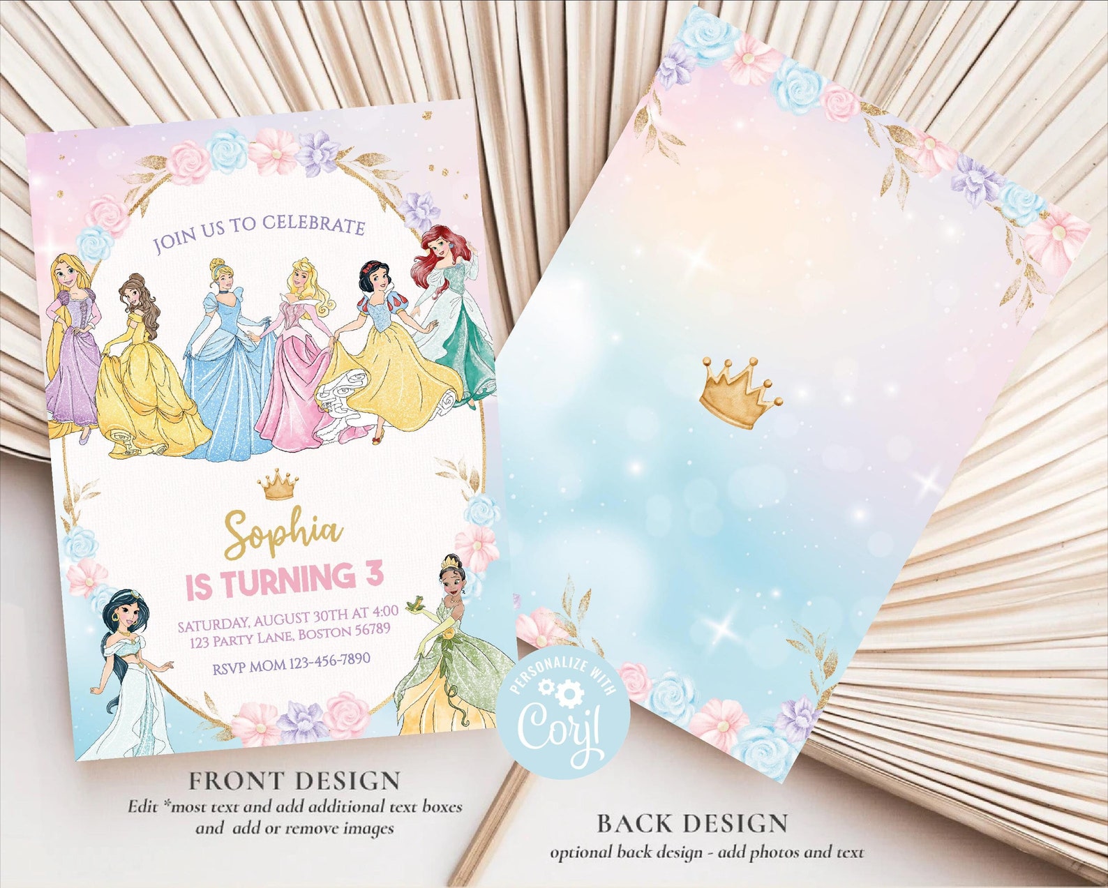 EDITABLE Template Princess Birthday Invitation Princess Birthday ...
