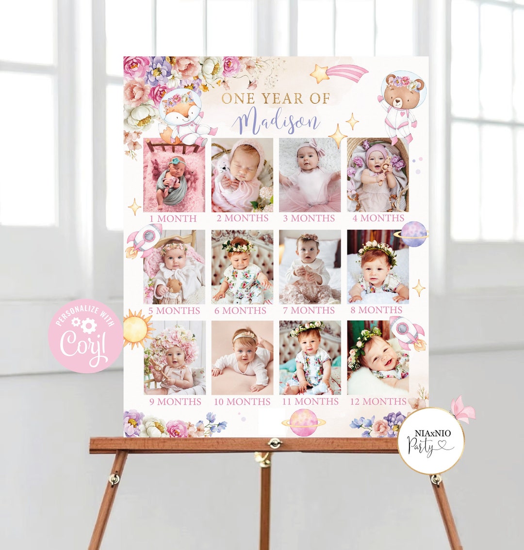 Editable Baby's First Year Photo Poster Milestone Girl - Etsy