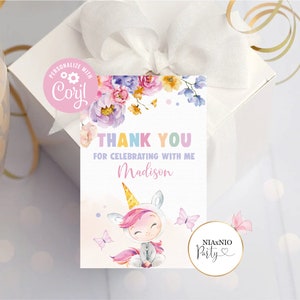 Editable Unicorn Favor Tags Magical Birthday Thank You Tags Label ...