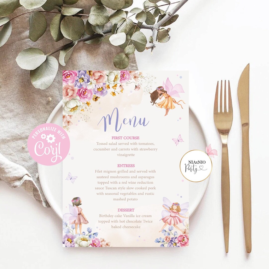 Editable Fairy Menu, Fairy Birthday, Instant Download, Fairy Birthday ...