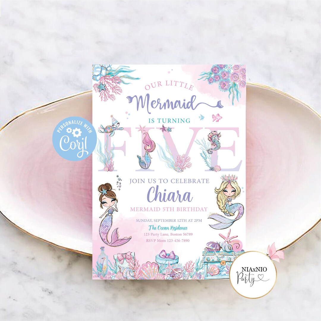 Editable Mermaid Birthday Invitation Mermaid Pool Party Invitation Pink ...