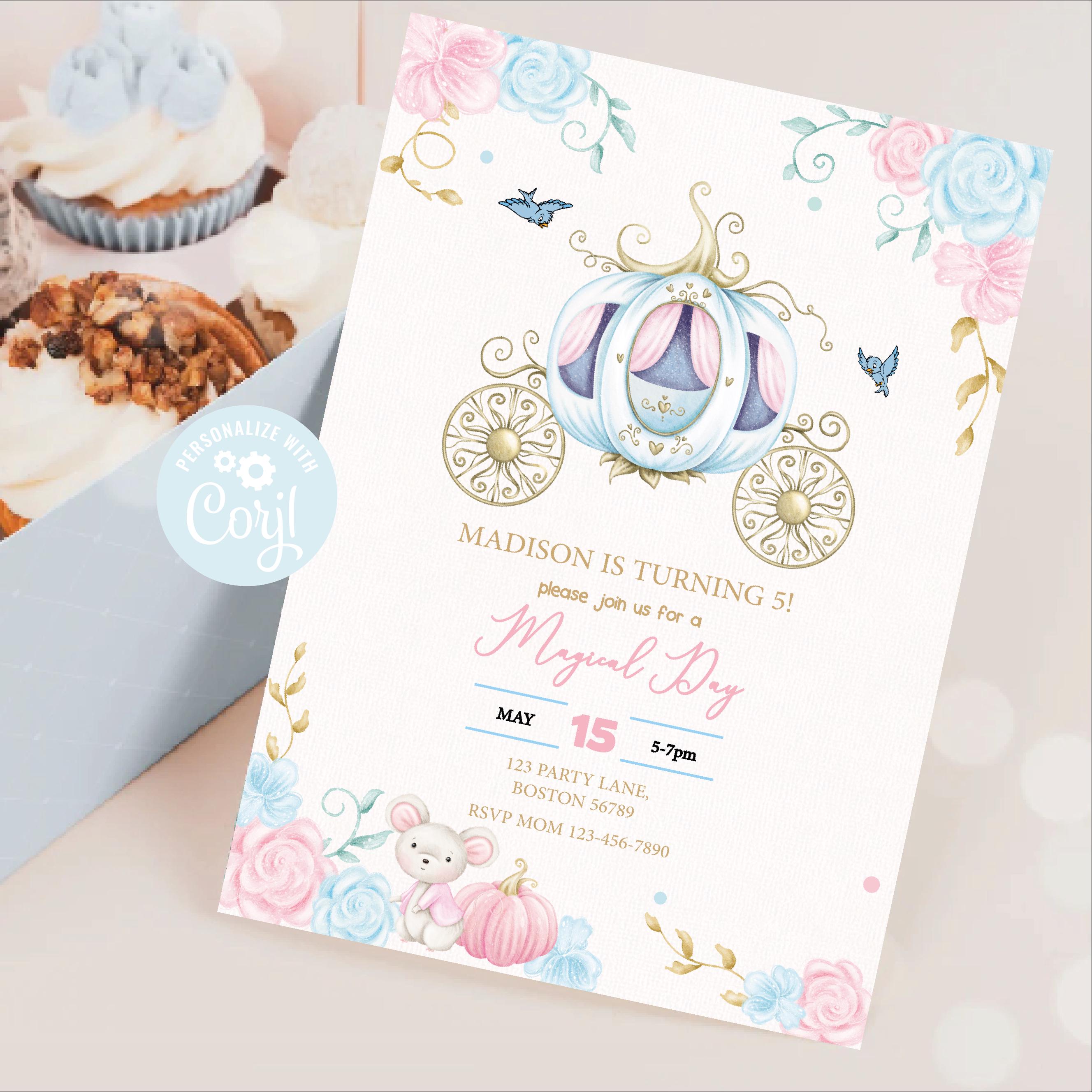 Cinderella Birthday Invitation: Princess Carriage, Editable Template ...