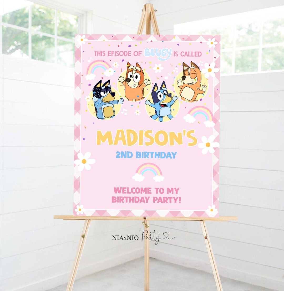 Editable Bluey Welcome Sign for Girl Blue Dog Birthday Sign Bluey ...