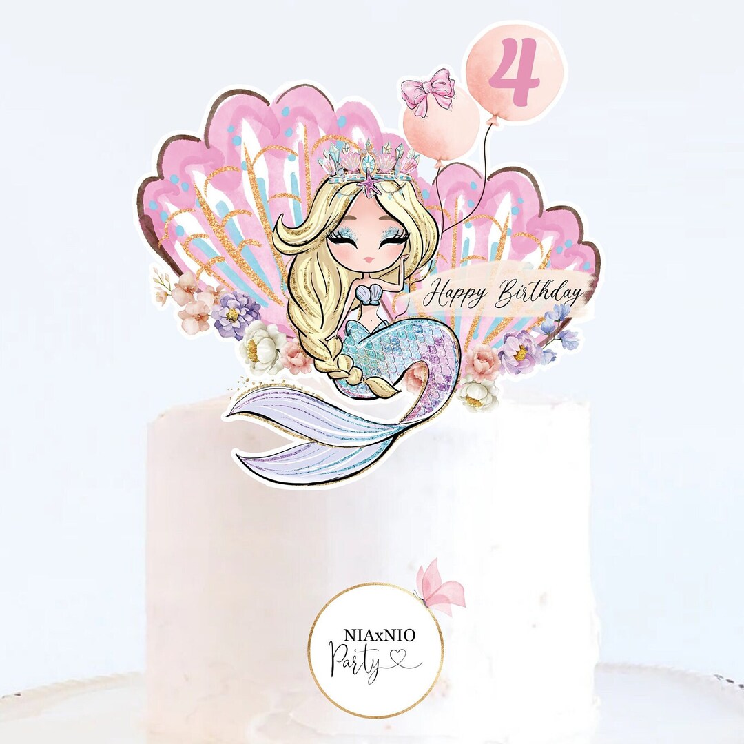 Mermaid Number 4 Birthday Cake Topper (digital Printable) - Etsy