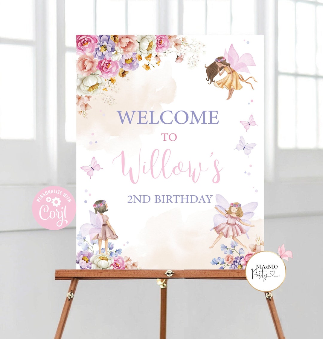 Editable Fairy Birthday Party Welcome Sign Whimsical Enchanted Magical ...