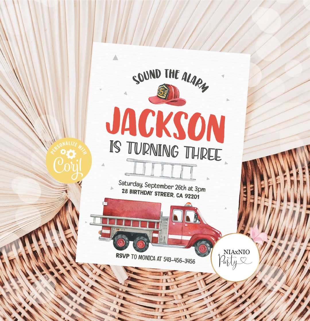EDITABLE Fire Truck Invitation, Firetruck Invitation, Fire Engine ...