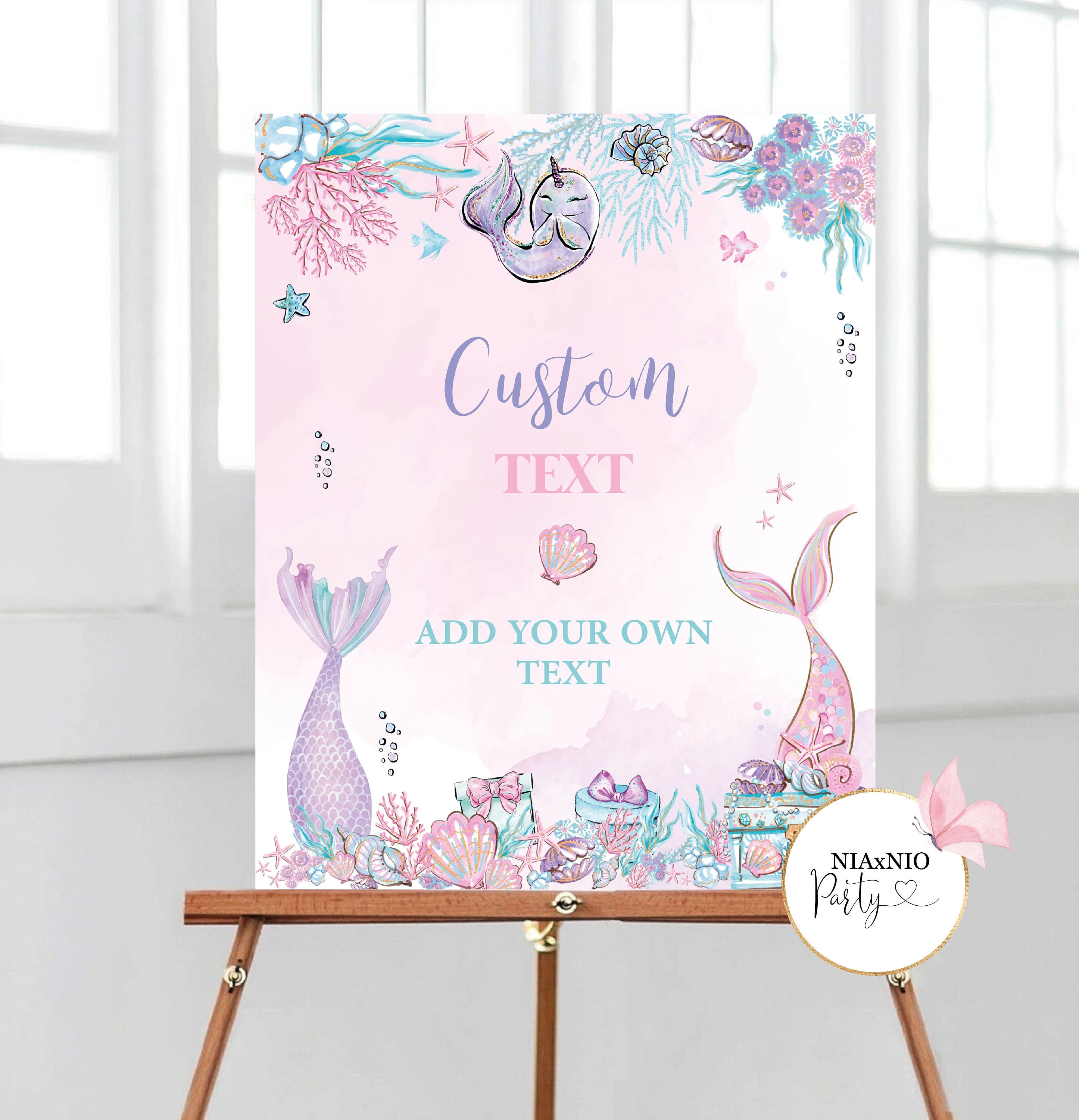 Editable Mermaid Birthday Sign: Pink & Gold Under the Sea (digital ...