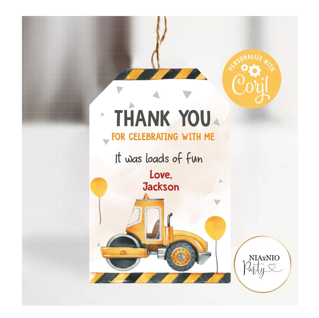 Editable Construction Square Favor Tags Dump Truck Digger - Etsy