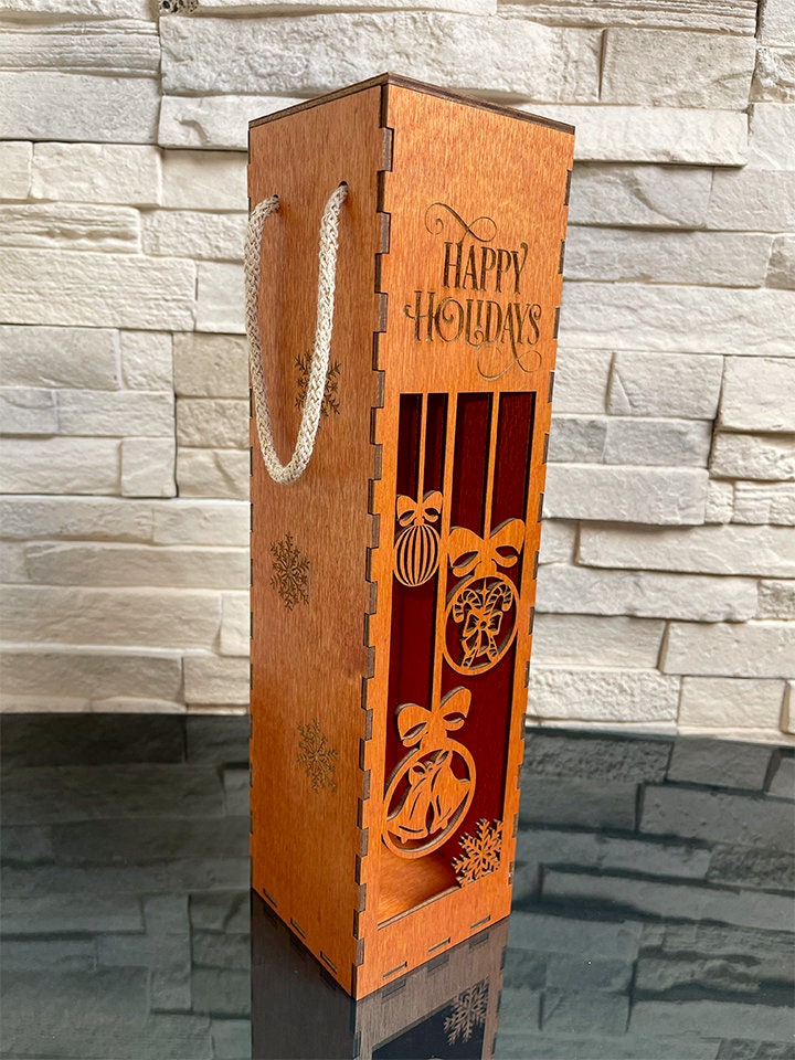 Happy-holidays Wine Box 3mm Box wine Box Digital File... | Etsy