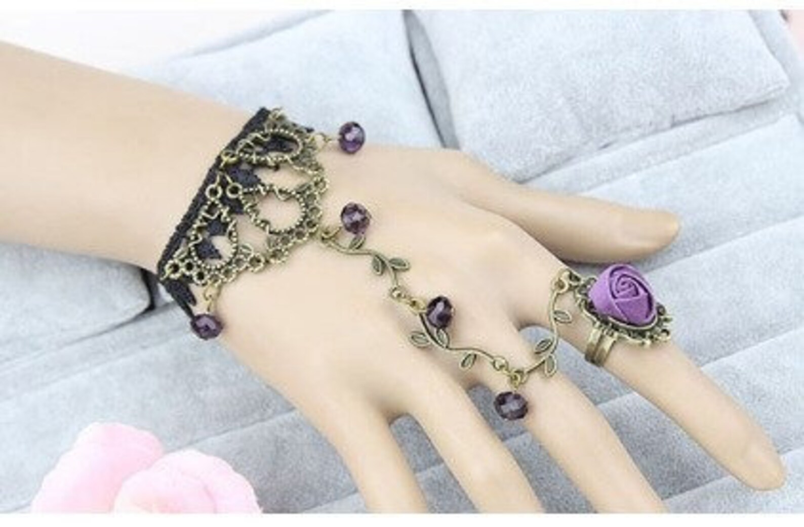 Retro Gothic Women Bracelet Lace Flower Hand Slave Chain - Etsy