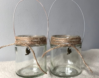 Copper Wire Hanging Glass Jar Tea Light Holder Lanterns Rustic - Etsy UK