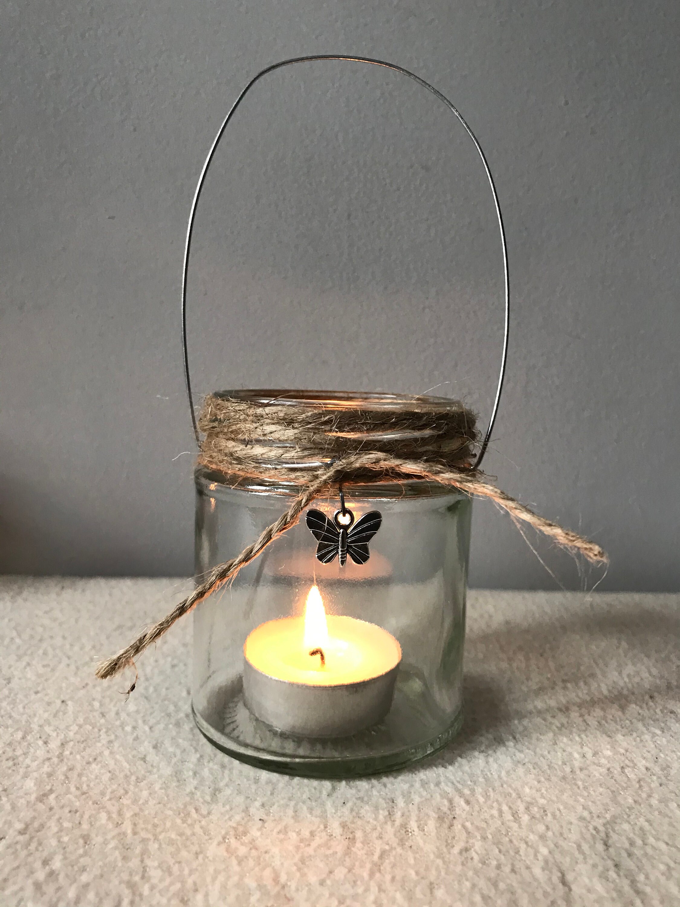 Hanging Glass Jar With Twine Tea Light Holder Lanterns - Etsy UK