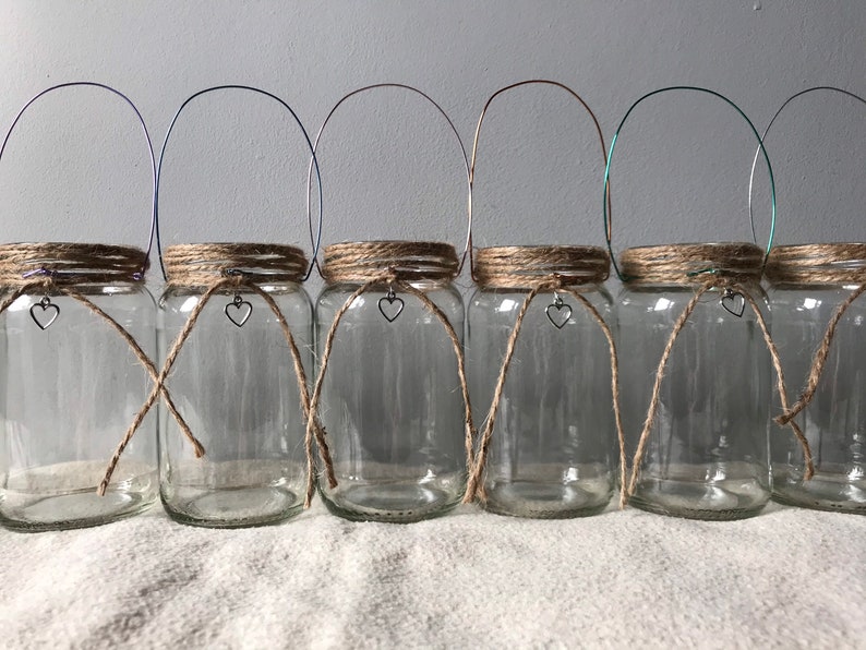 Copper Wire Hanging Glass 1lb Jar Tea Light Candle Holder Lanterns ...