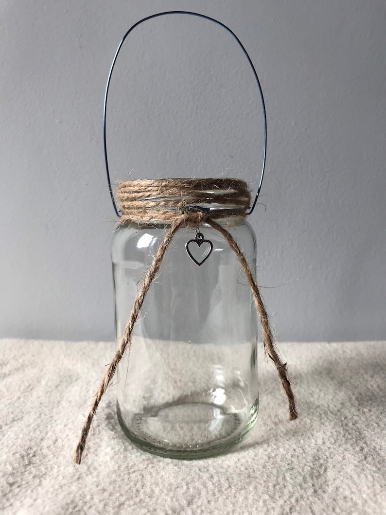 Copper Wire Hanging glass 1lb jar tea light candle Holder | Etsy