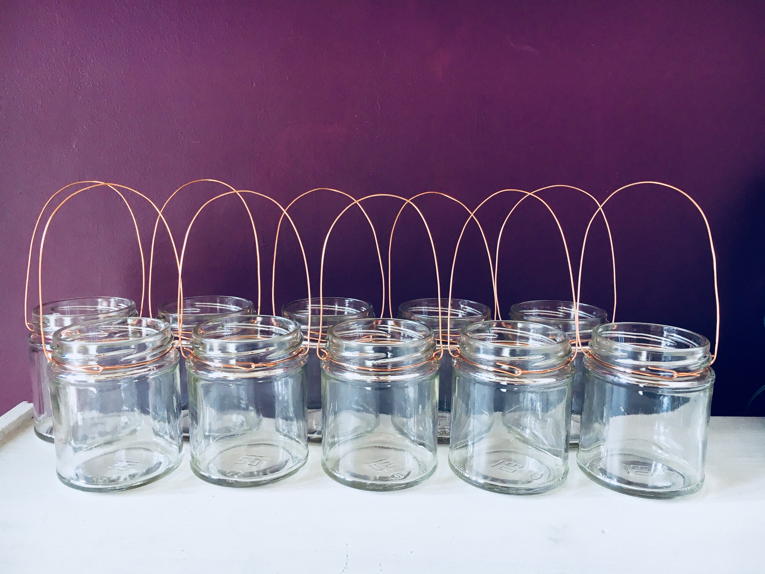 Copper Wire Hanging Glass Jar Tea Light Holder Lanterns Rustic Wedding ...
