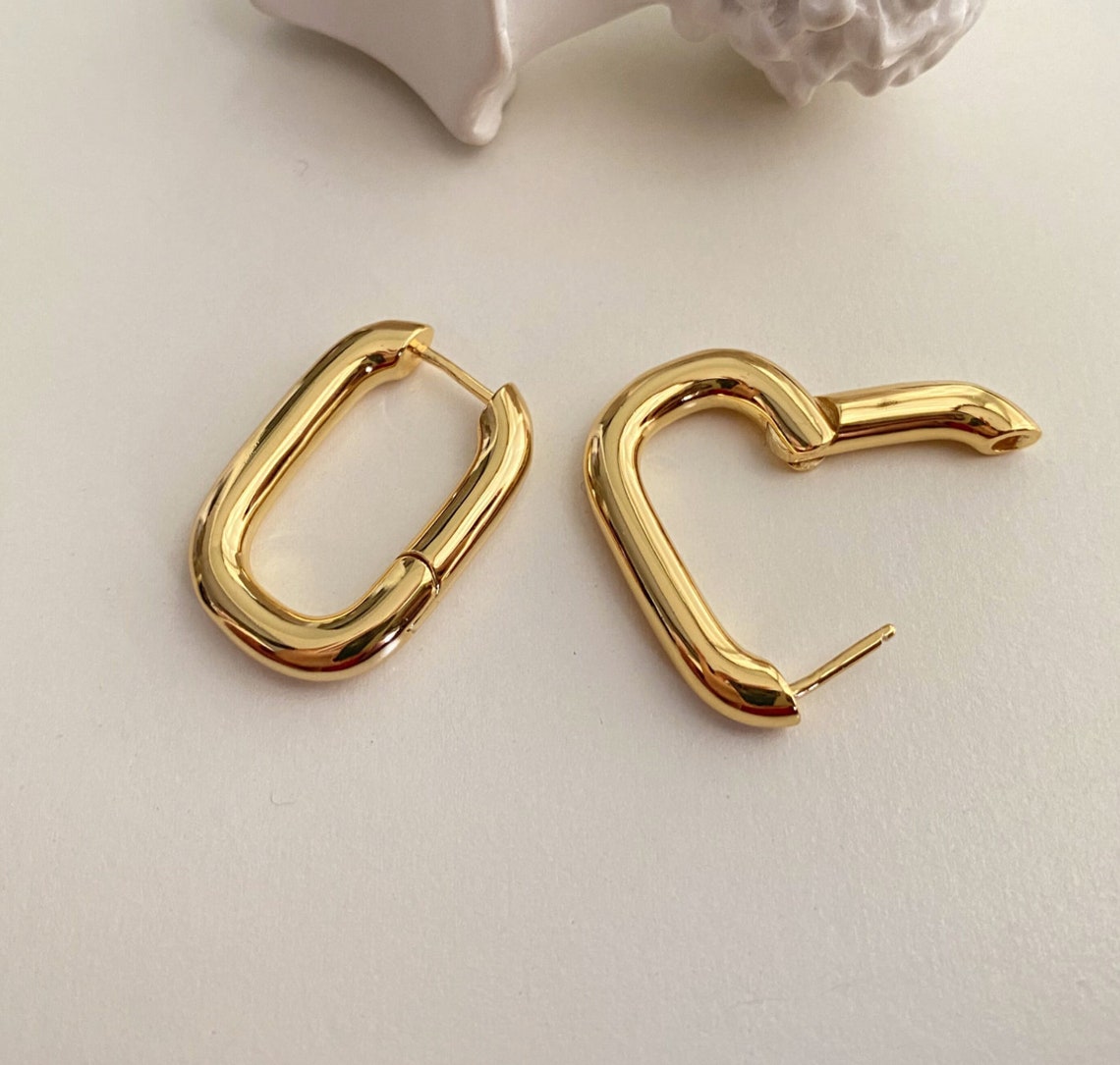 Large Gold Huggies Hooprectangle Creole Hoop Large Gold - Etsy UK