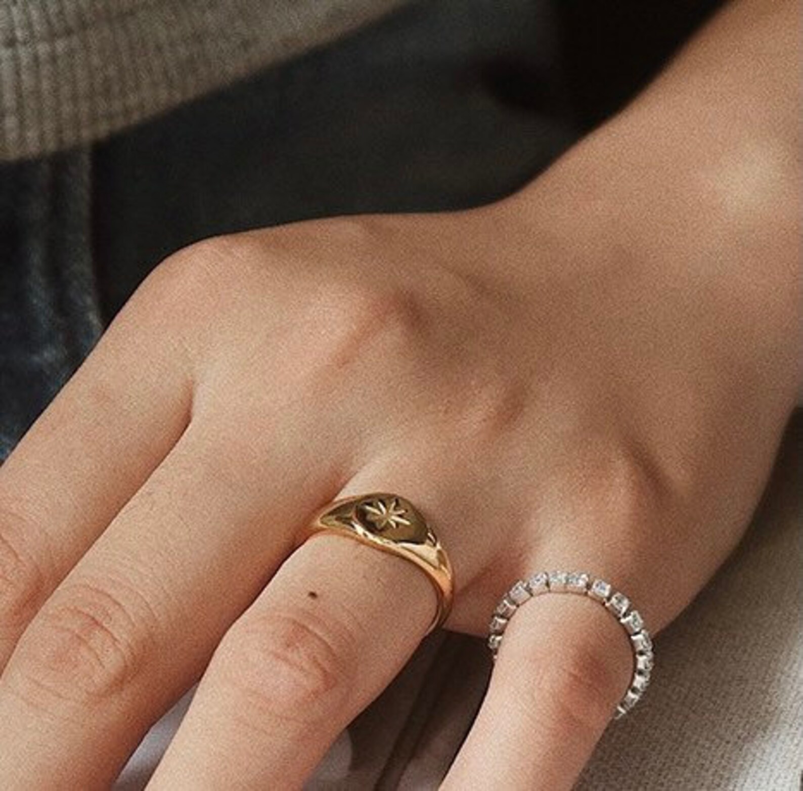 Starburst Signet Ring Signet Rings gold Signet Ringnorth - Etsy