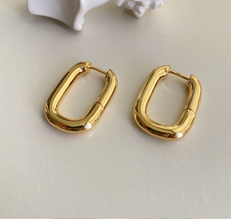 Large Gold Huggies Hooprectangle Creole Hoop Large Gold - Etsy UK