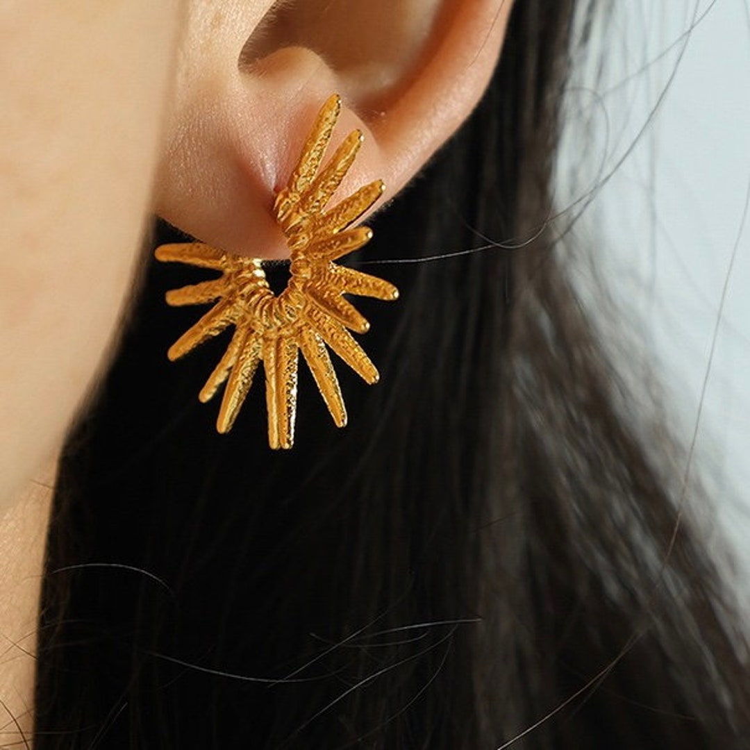 Medium Gold Hoop Earrings,electric Hoop Earrings,gold Sun Hoop Earrings,sunburst Hoop Earrings ...