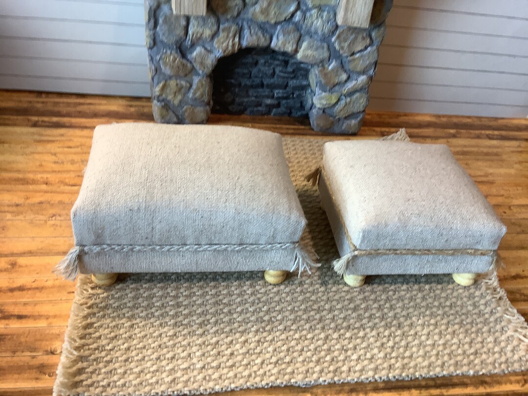 Miniature/dollhouse Rectangular Oatmeal Linen Ottoman/table in Two ...