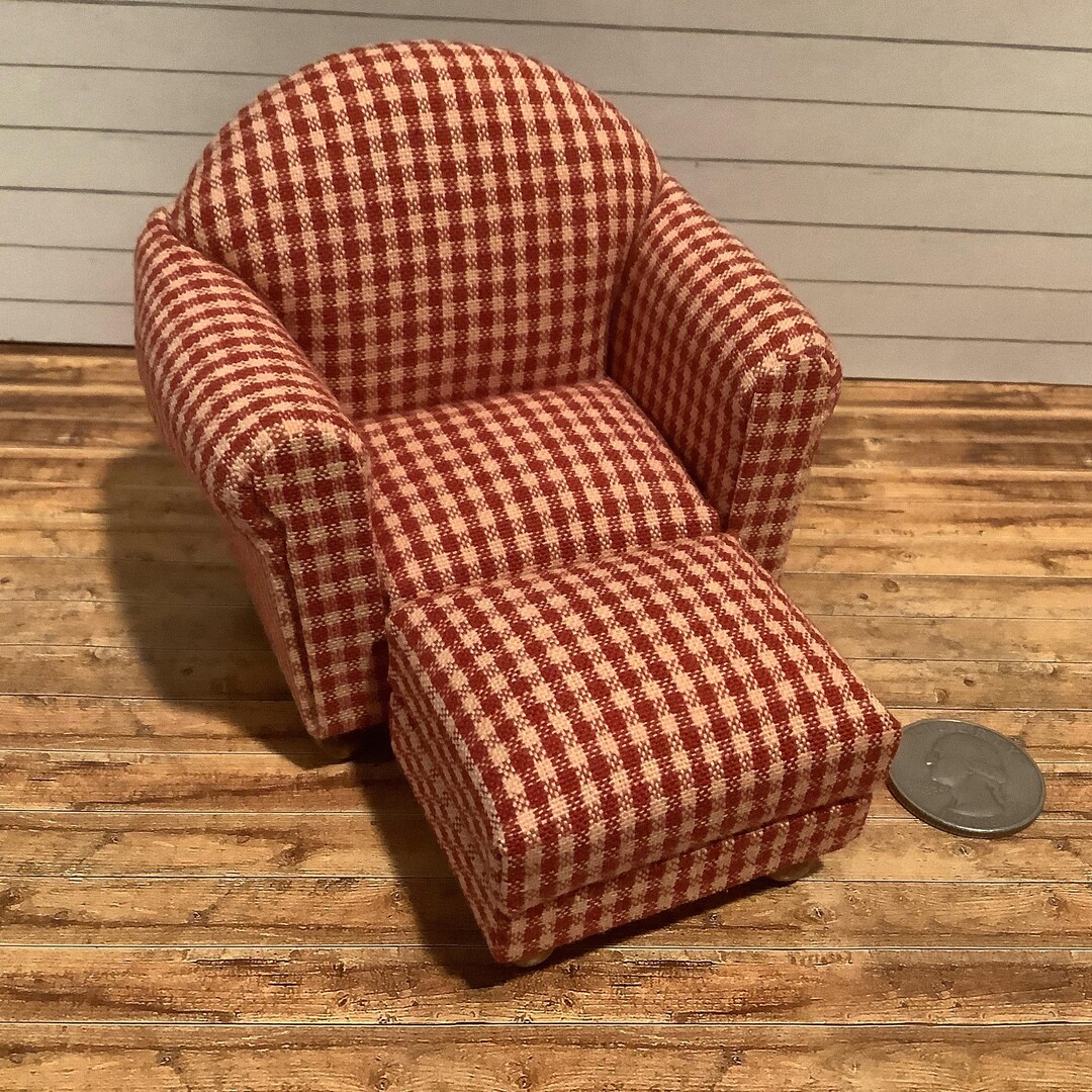 Miniature/dollhouse Red Check Armchair With Optional Ottoman, Pillow ...