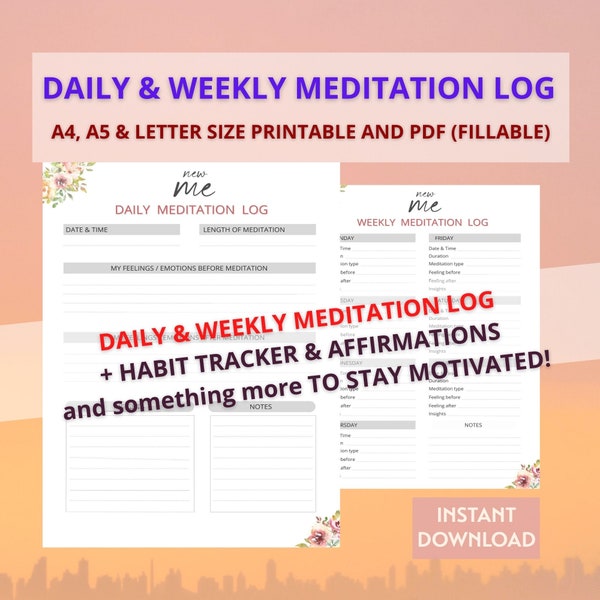 Meditation Tracker Printable - Etsy