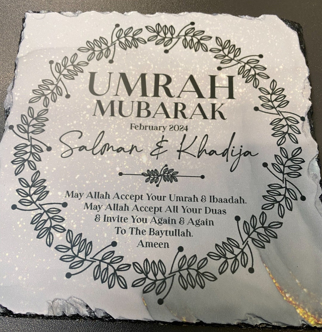 Personalised Umrah Hajj Mubarak Rock Slate: Gold Leaf Wreath Decor - Etsy