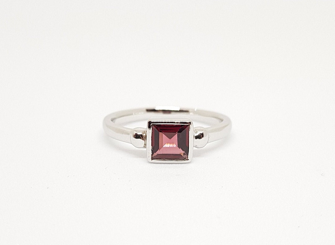 Garnet 925 Silver Ring ' Princess Cut Garnet Ring' Beautiful Garnet ...