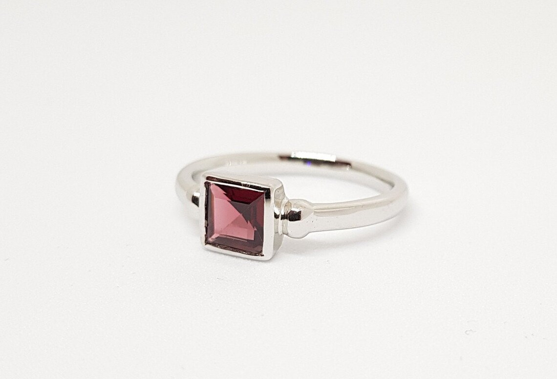Garnet 925 Silver Ring ' Princess Cut Garnet Ring' Beautiful Garnet ...
