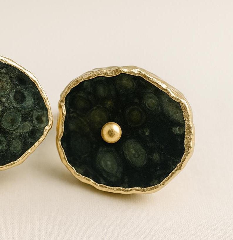 Set of 6 Kambaba Jasper Cabinet Handles Pull, Gold Door Handle, Drawer ...