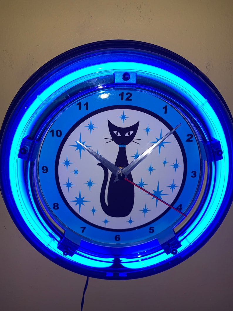 Siamese Cat Mod Modern Deco 50's Decor Living Room Den Blue Neon Wall ...