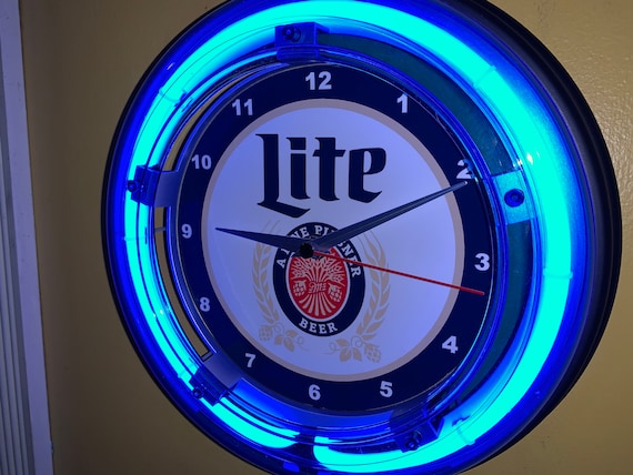 Miller Lite Beer Bar Advertising Man Cave Blue Neon Wall Clock - Etsy