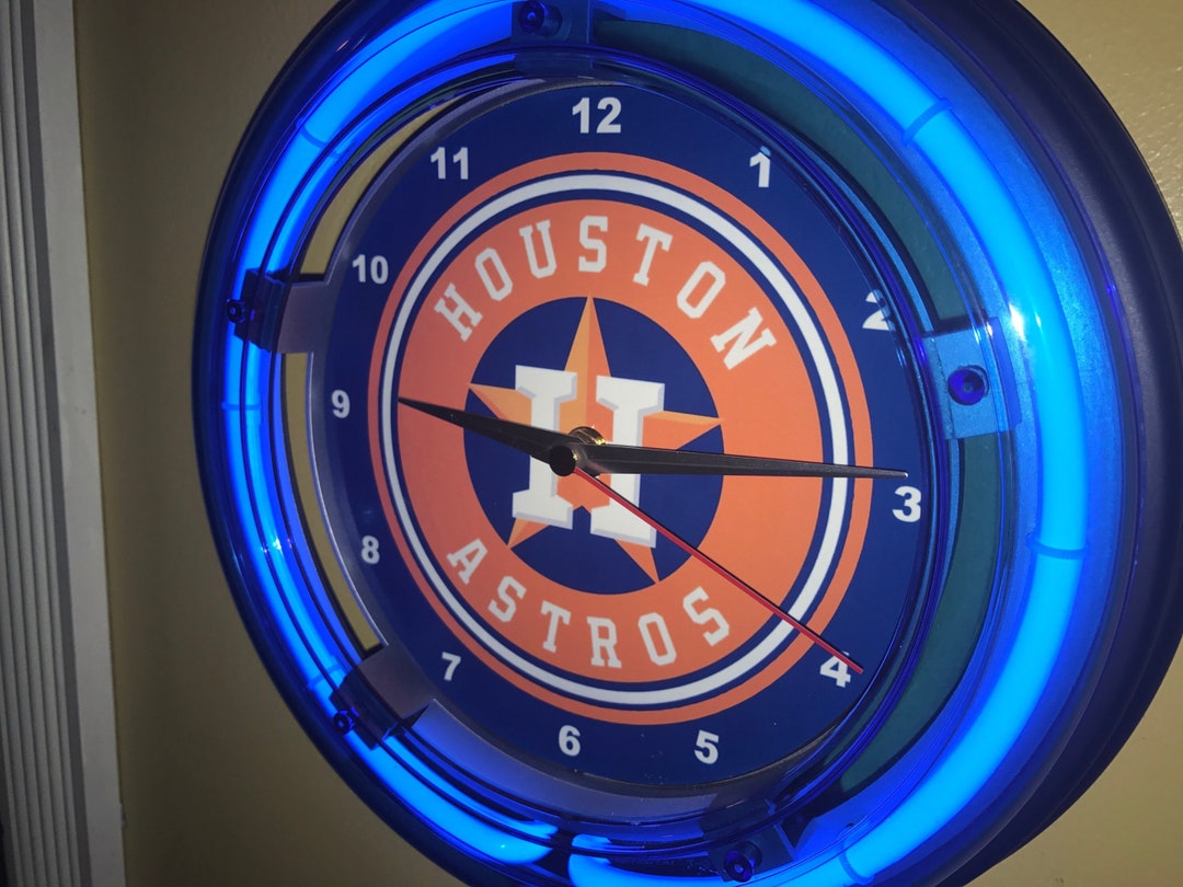 Houston Astros Baseball Bar Advertising Man Cave Blue Neon Wall Clock ...