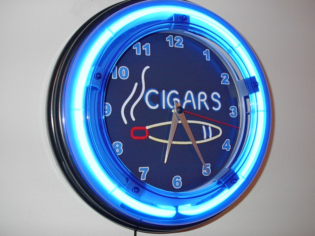 Cigars Store Tobacco Shop Bar Advertising Man Cave Blue Neon Wall Clock ...