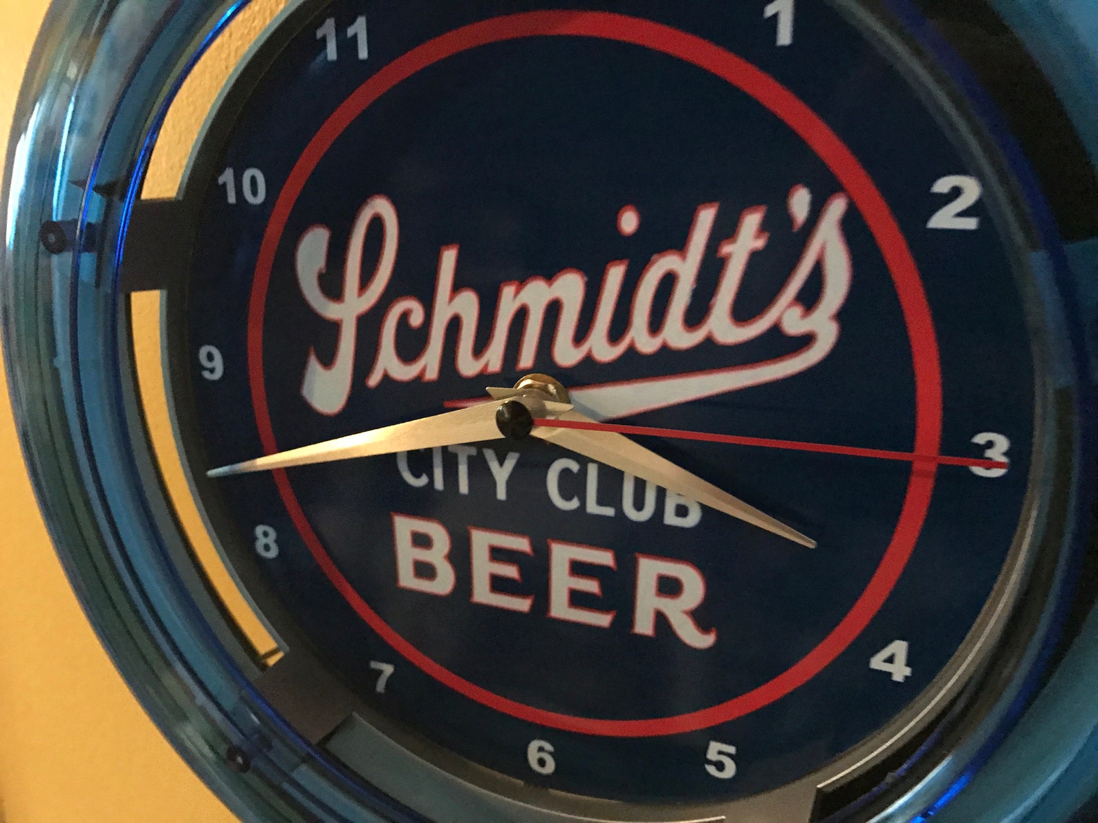 Schmidt's City Club Beer Bar Advertising Man Cave Blue Neon Wall Clock ...